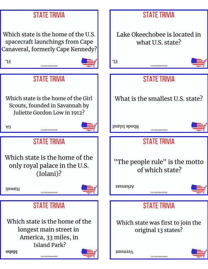 100 State Trivia Questions - Etsy