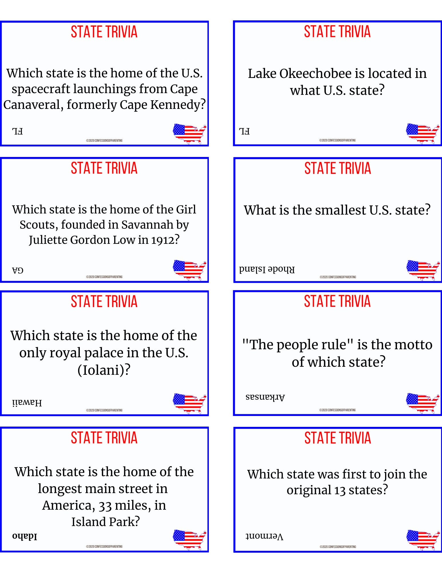 100 State Trivia Questions | Printable U.S. State Trivia | Educational ...