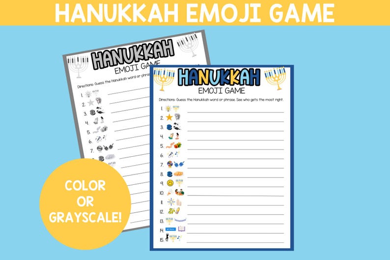 Hanukkah Emoji Game | Printable Emoji Game | Hanukkah Party Game ...