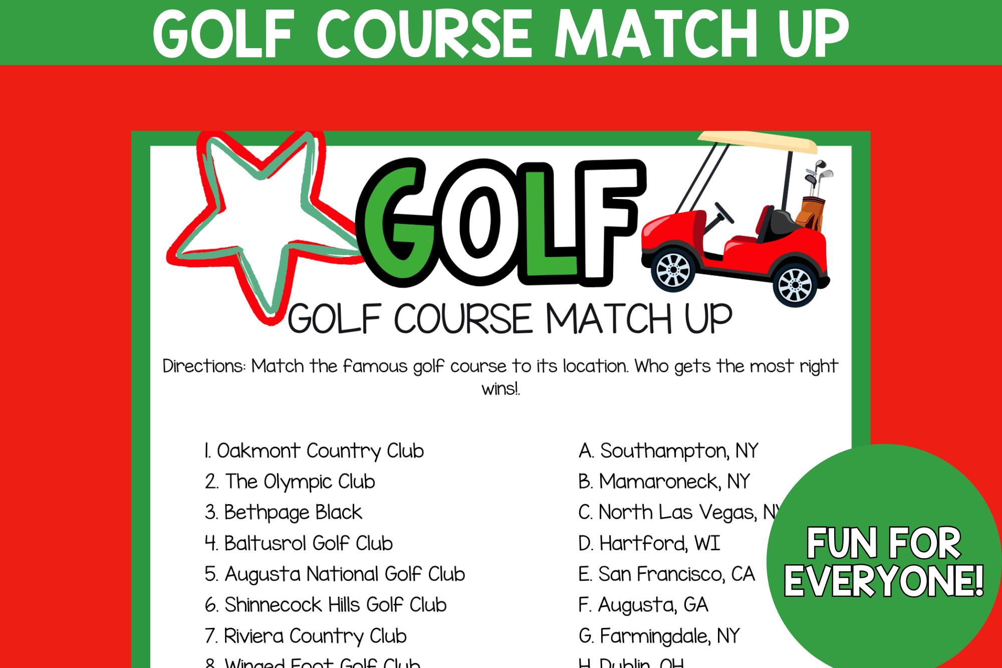 Golf Course Match Up| Printable Golf Party Games| Golf Tournament Games ...