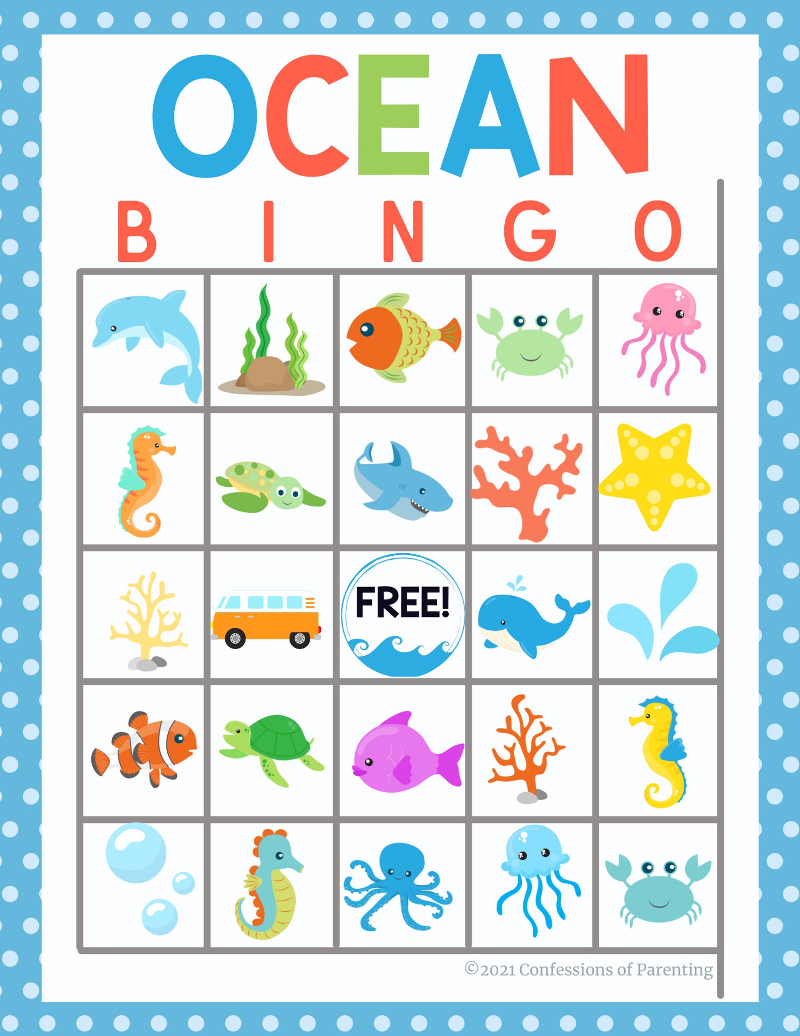 7 Ocean Bingo Games | Under the Sea Bingo | Printable Ocean Bingo ...