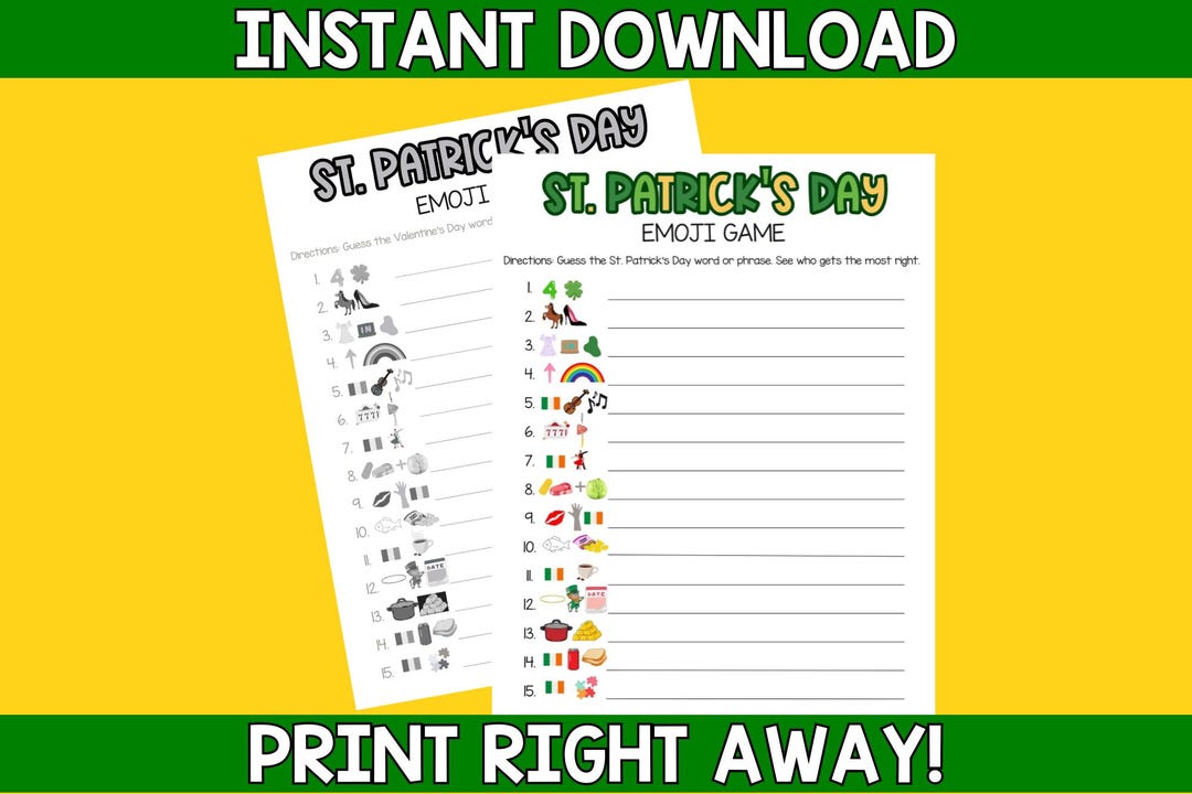 St. Patrick's Day Emoji Pictionary Game | Emoji Game | Printable Emoji ...