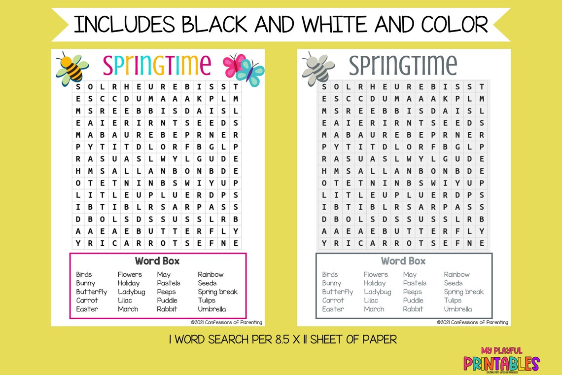 Springtime Word Search for Kids| Spring Activities | Spring Puzzle ...