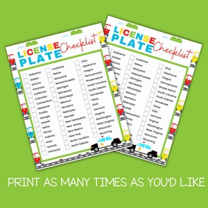 License Plate Checklist | Road Trip Games | State License Plate Game ...