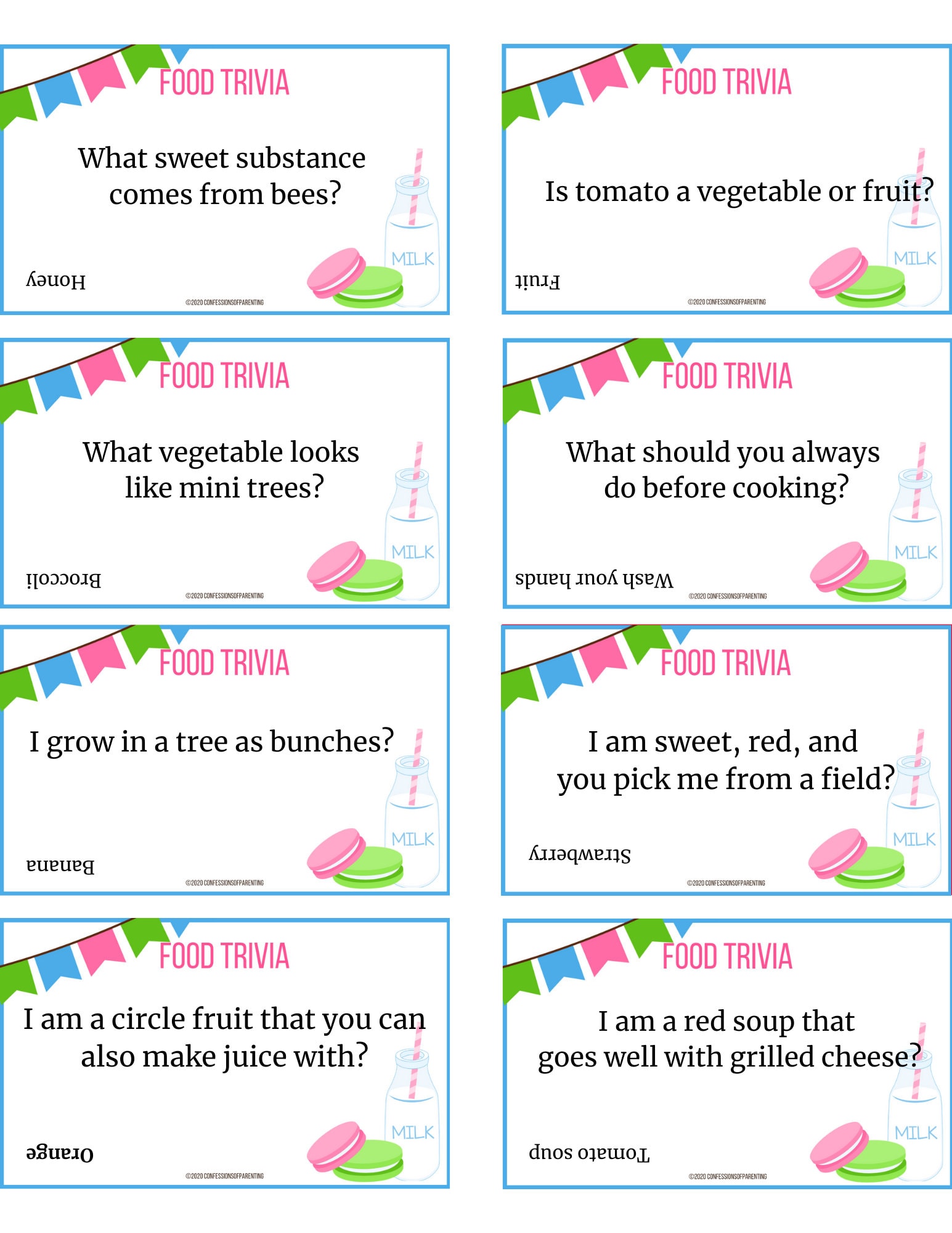 50 Printable Food Trivia | Food-themed Trivia Game for Kids| Trivia ...