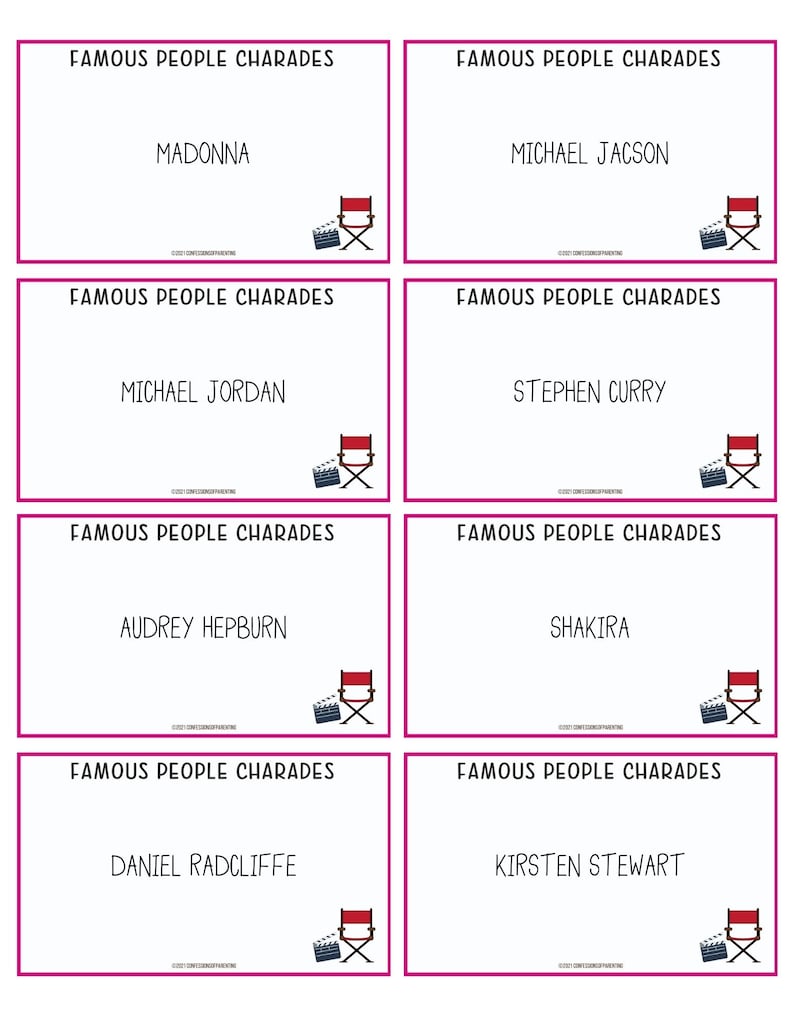 Famous People Charades, Can You Guess Who Am I, Charade Games for Kids ...