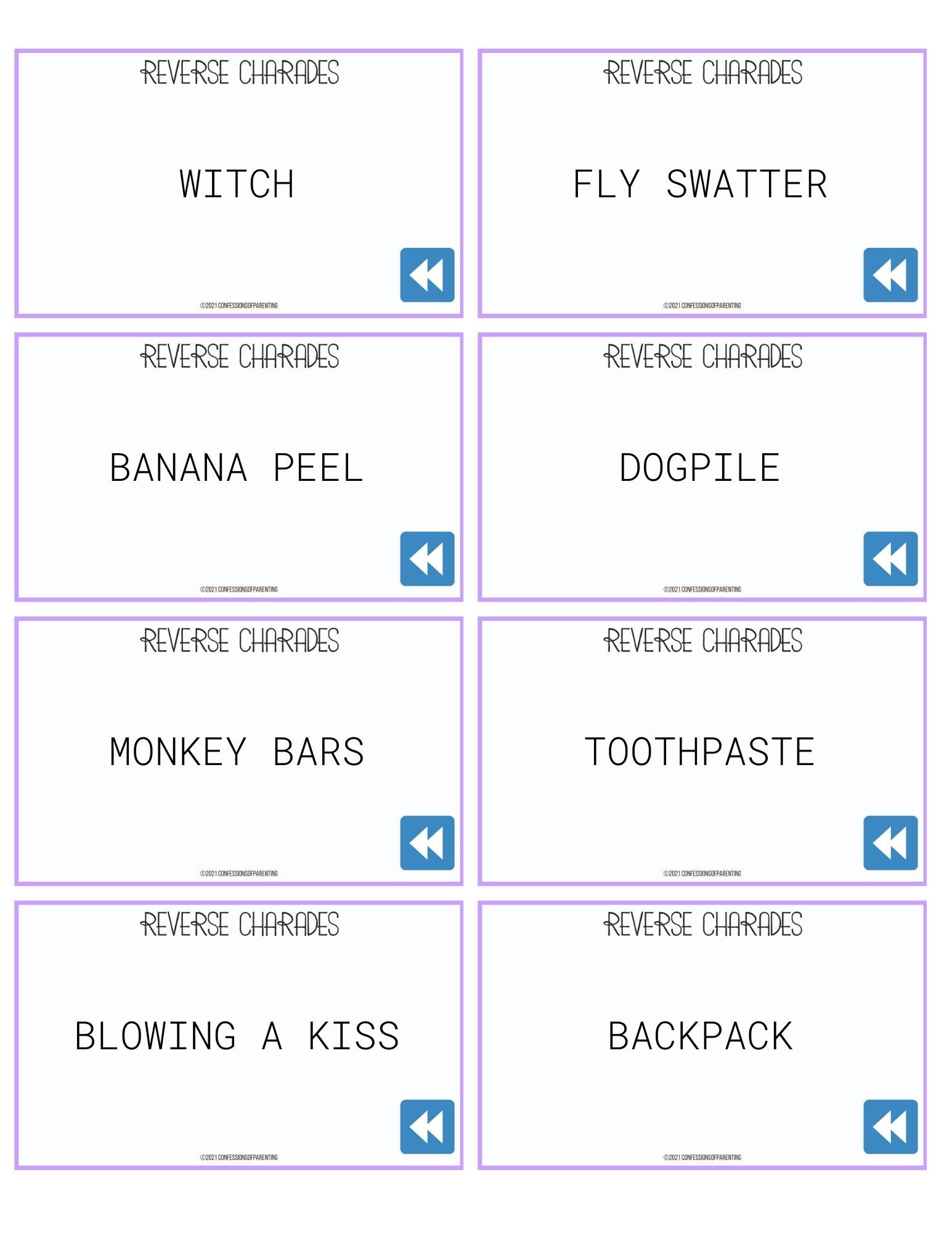 50+ Reverse Charade | Charades for Everyone| Reverse Charades Party ...