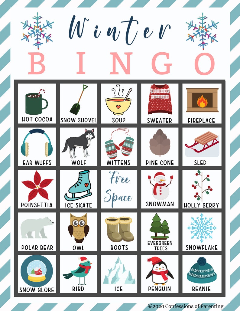 7 Winter Bingo Game | Printable Winter Bingo | Winter Party Bingo ...