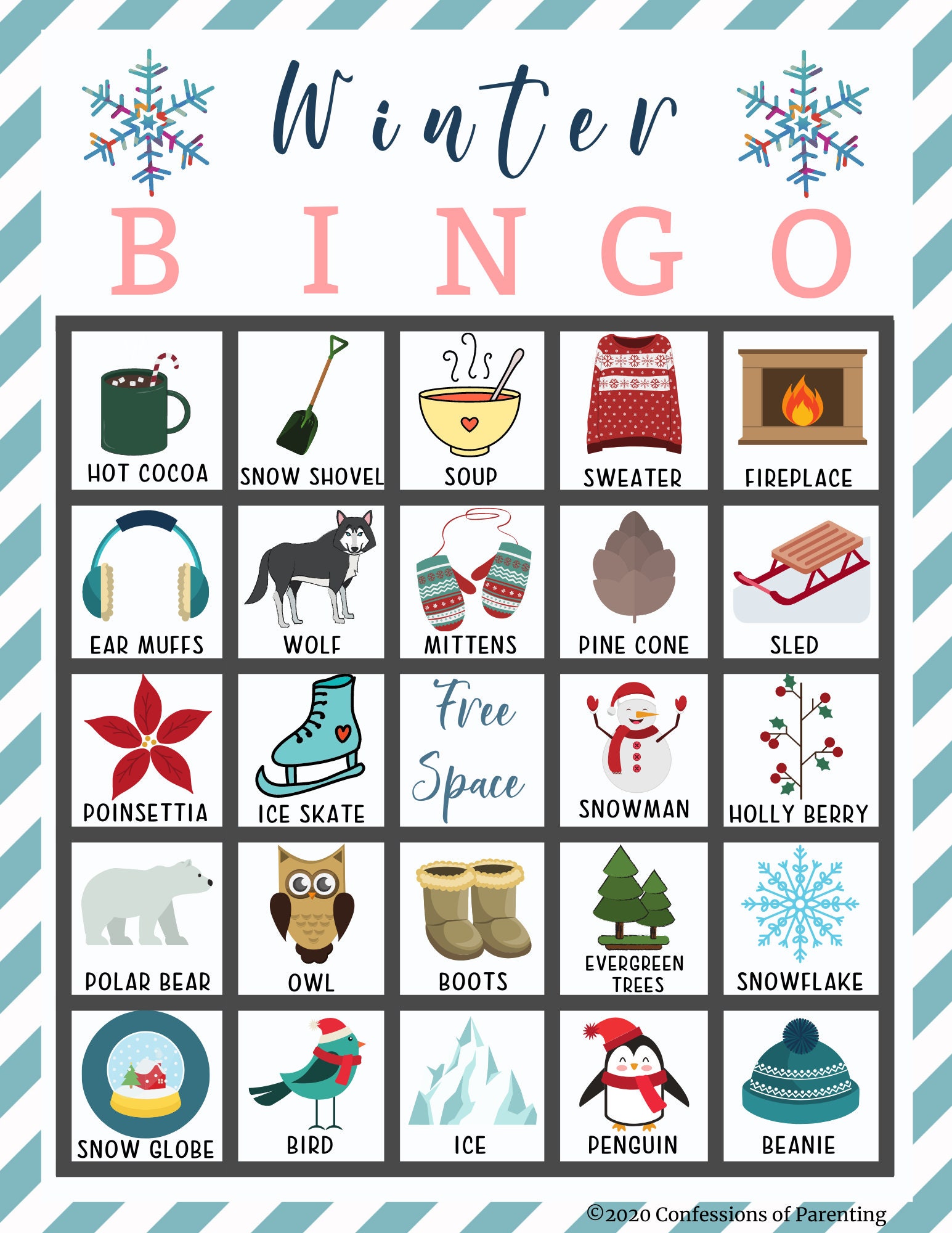 7 Winter Bingo Game | Printable Winter Bingo | Winter Party Bingo ...