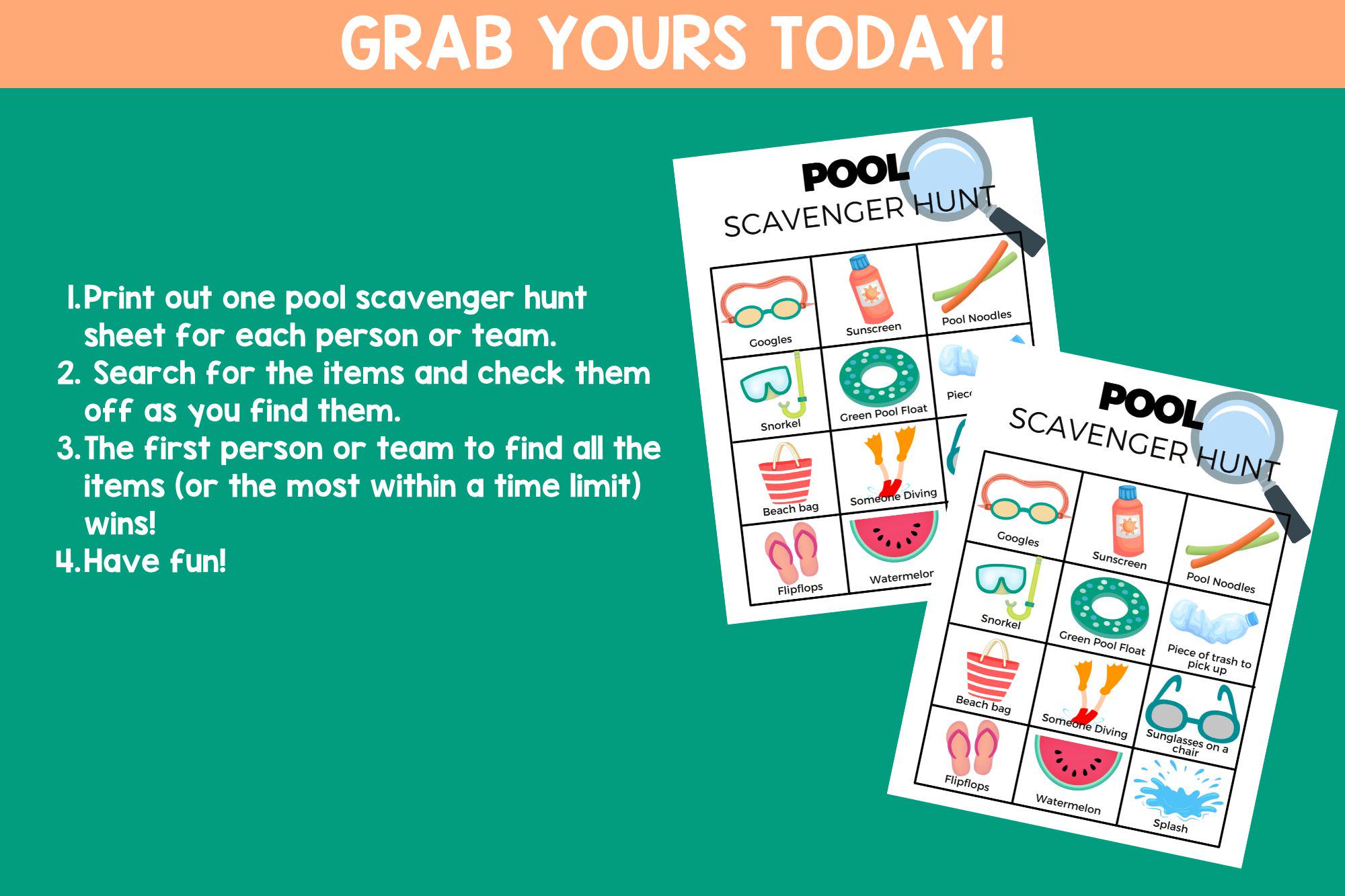 Pool Scavenger Hunt | Printable Pool Party Game | Summer Poolside ...