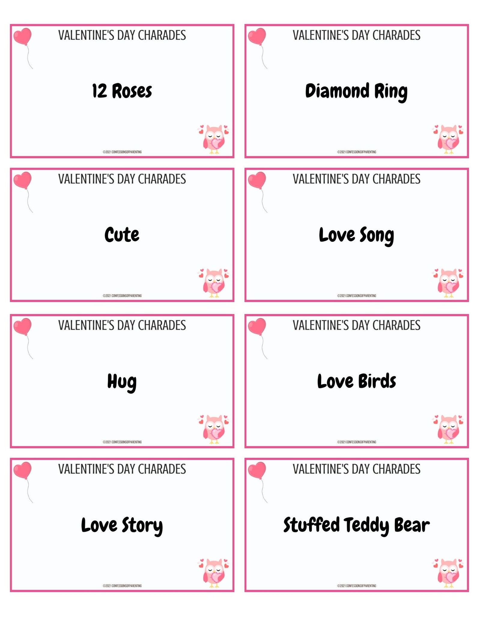 50 Valentine's Day Charades | Valentine’s Day Charades Cards ...