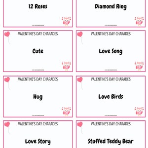 50 Valentine's Day Charades | Valentine’s Day Charades Cards ...