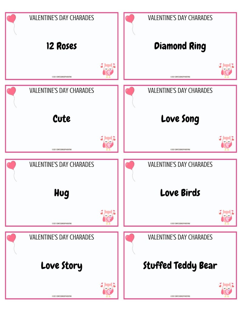 Valentine's Day Charades, Valentine's Charades Game, Printable Charades ...