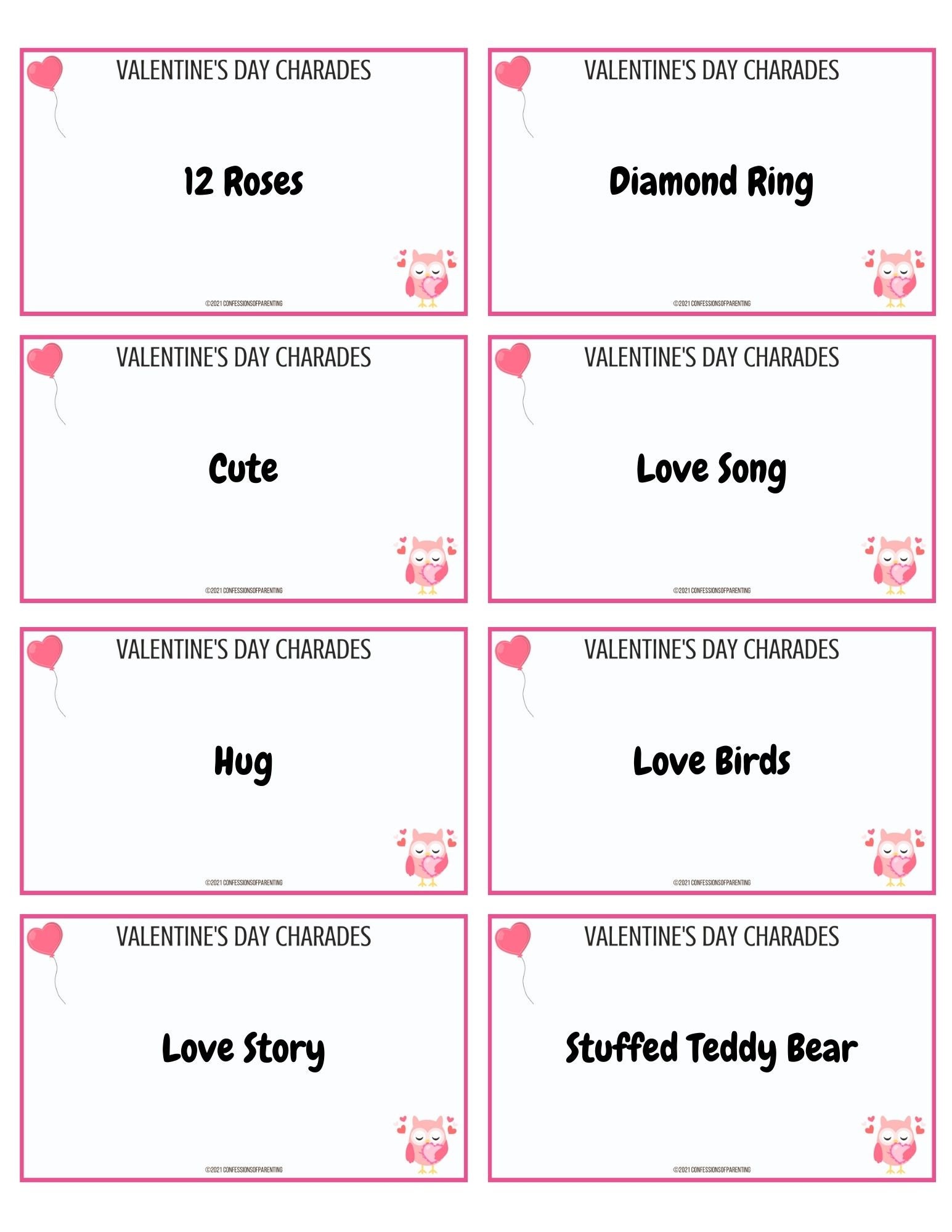 Valentine's Day Charades, Valentine's Charades Game, Printable Charades ...