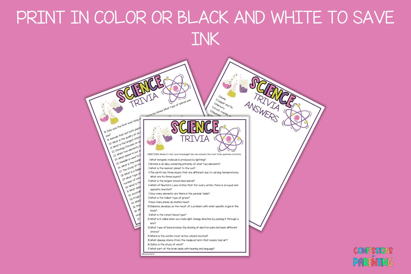Science Trivia Printable Trivia for Kids Classroom Trivia Games for ...