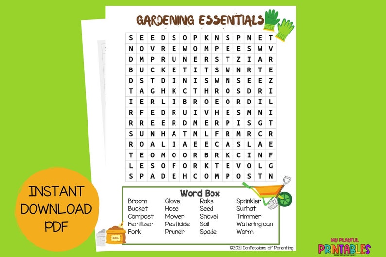 Gardening Essentials Word Search | Garden Word Search | Spring Word ...