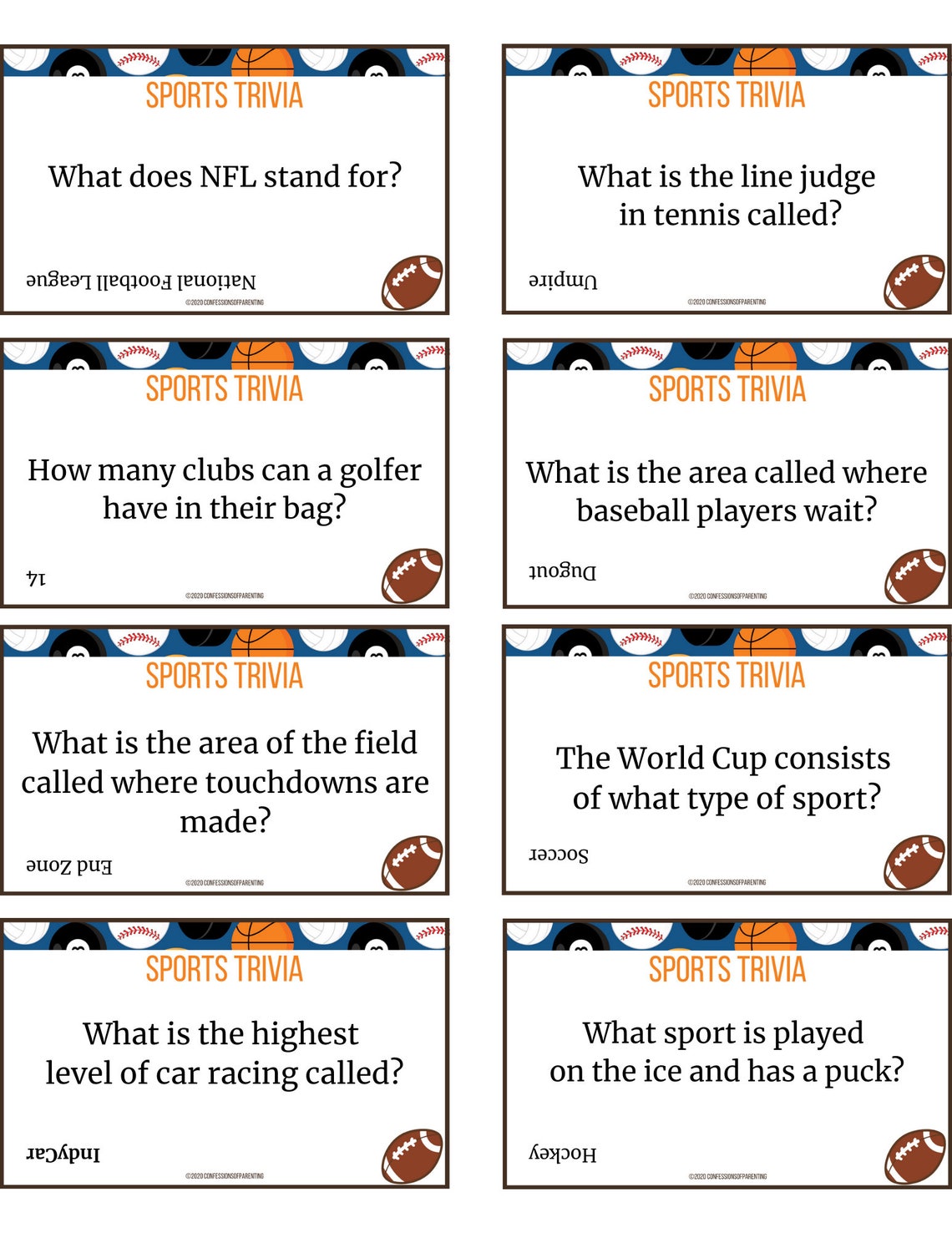 50 Sports Themed Trivia Cards - Etsy