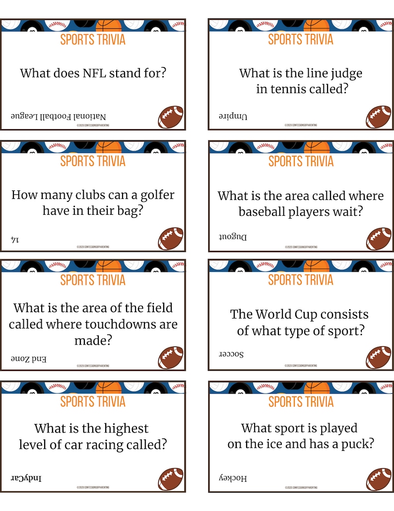 50 Sports Themed Trivia Cards - Etsy