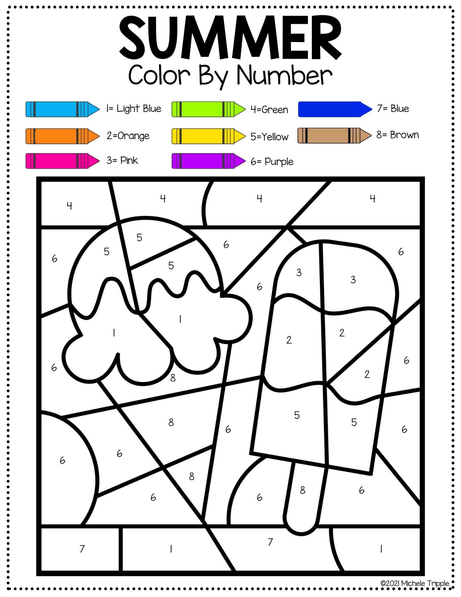 Summer Color by Number Activity for Kindergarten, Back to School ...