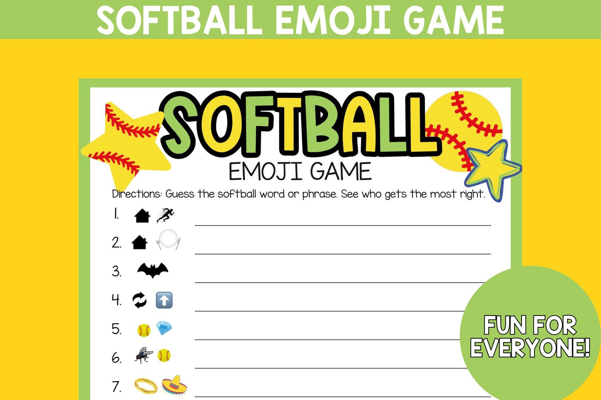 Softball Emoji| Guess the Softball Emoji| Softball Party Activity ...