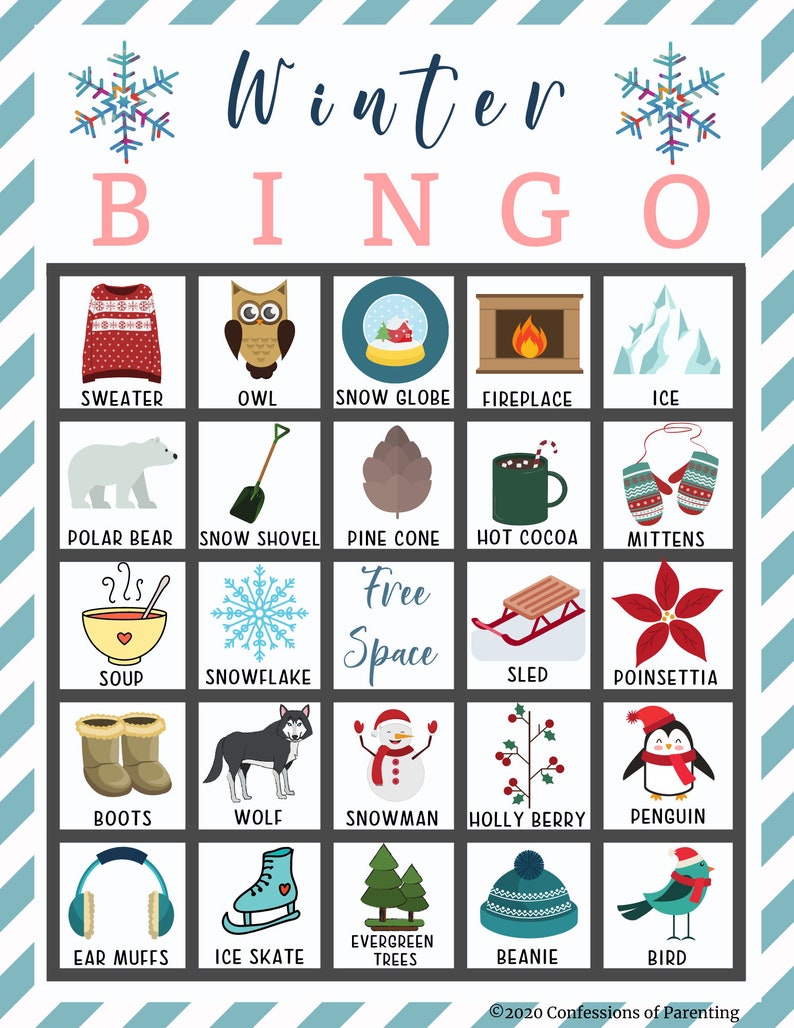 7 Winter Bingo Game | Printable Winter Bingo | Winter Party Bingo ...