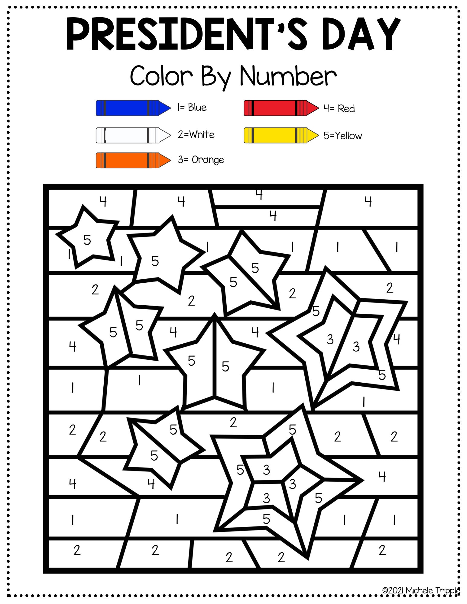 Presidents Day Color by Numbers Sheets Are Perfect for Kindergarten ...