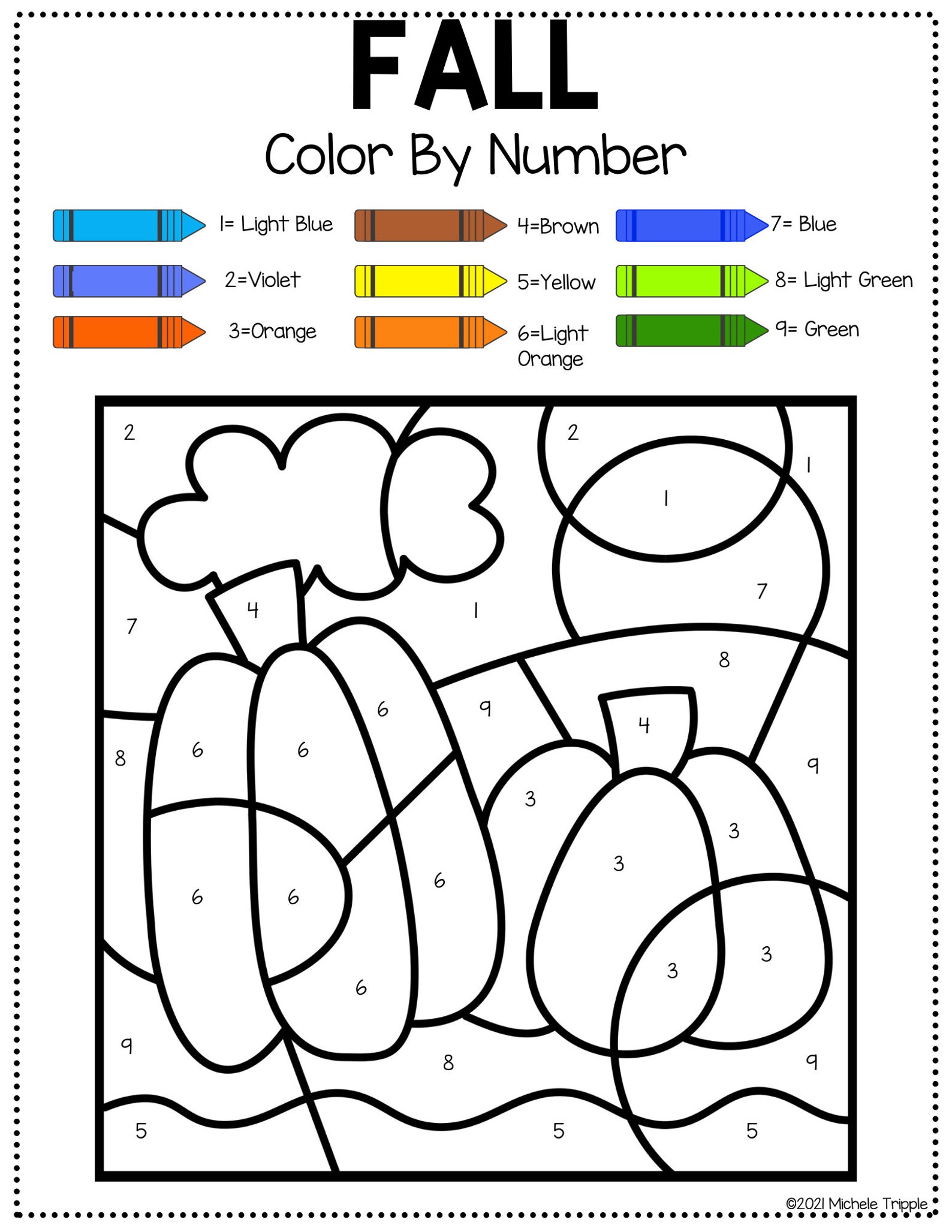 6 Fall Color by Number| Printable Fall Color by Number |color by Number ...