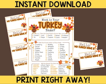 What's Your Turkey Name Game With Nametags | Friendsgiving Game ...