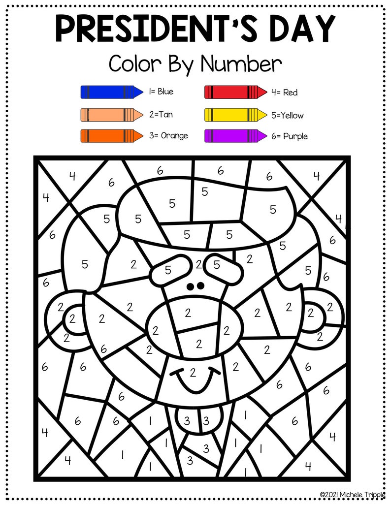Presidents Day Color by Numbers Sheets Are Perfect for Kindergarten ...