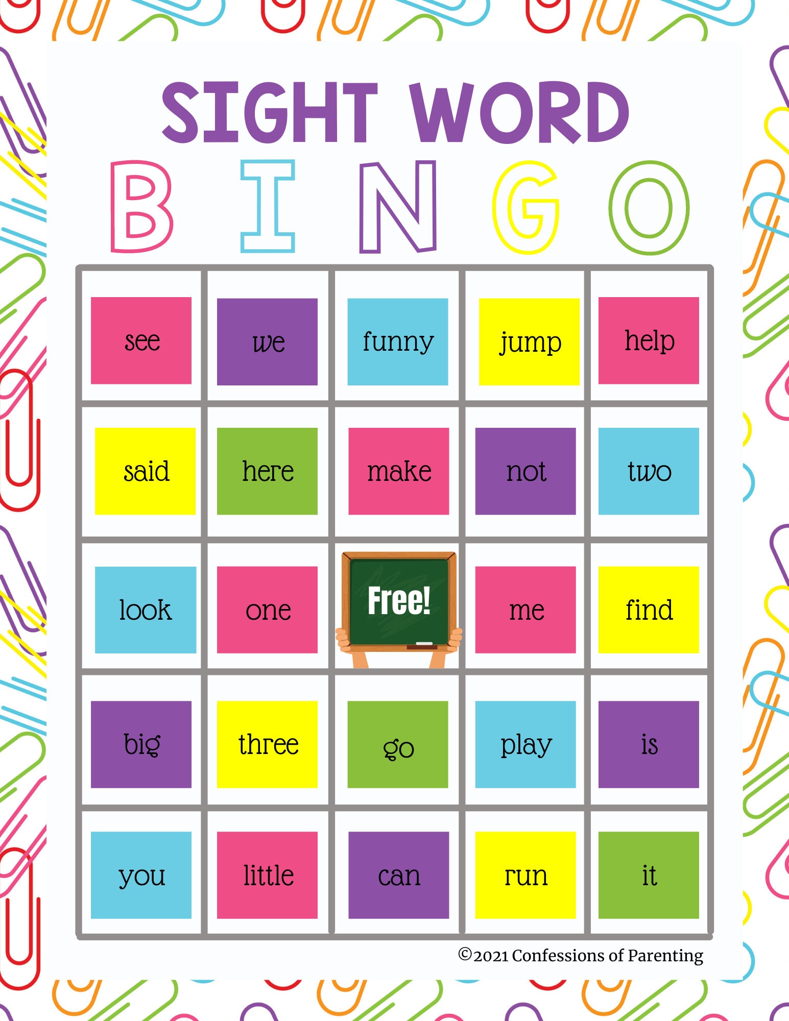 Pre-k Sight Word Bingo, Sight Word Bingo for Kindergarten, Bingo Game ...