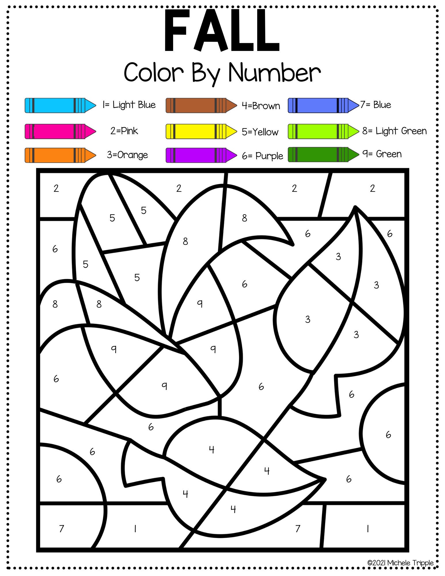 6 Fall Color by Number| Printable Fall Color by Number |color by Number ...