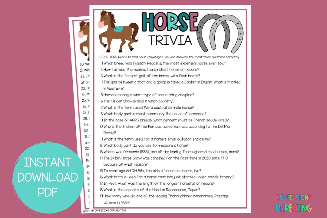 Horse Trivia Trivia for Kids Horse Unit Study Science Trivia Trivia in ...