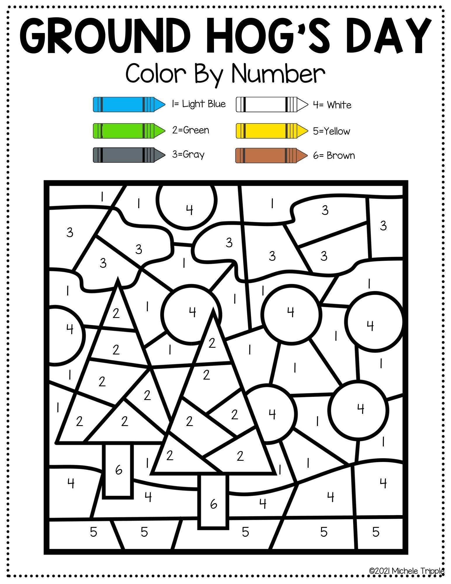 6 Groundhogs Day Color by Number | Groundhog Day Coloring Pages ...
