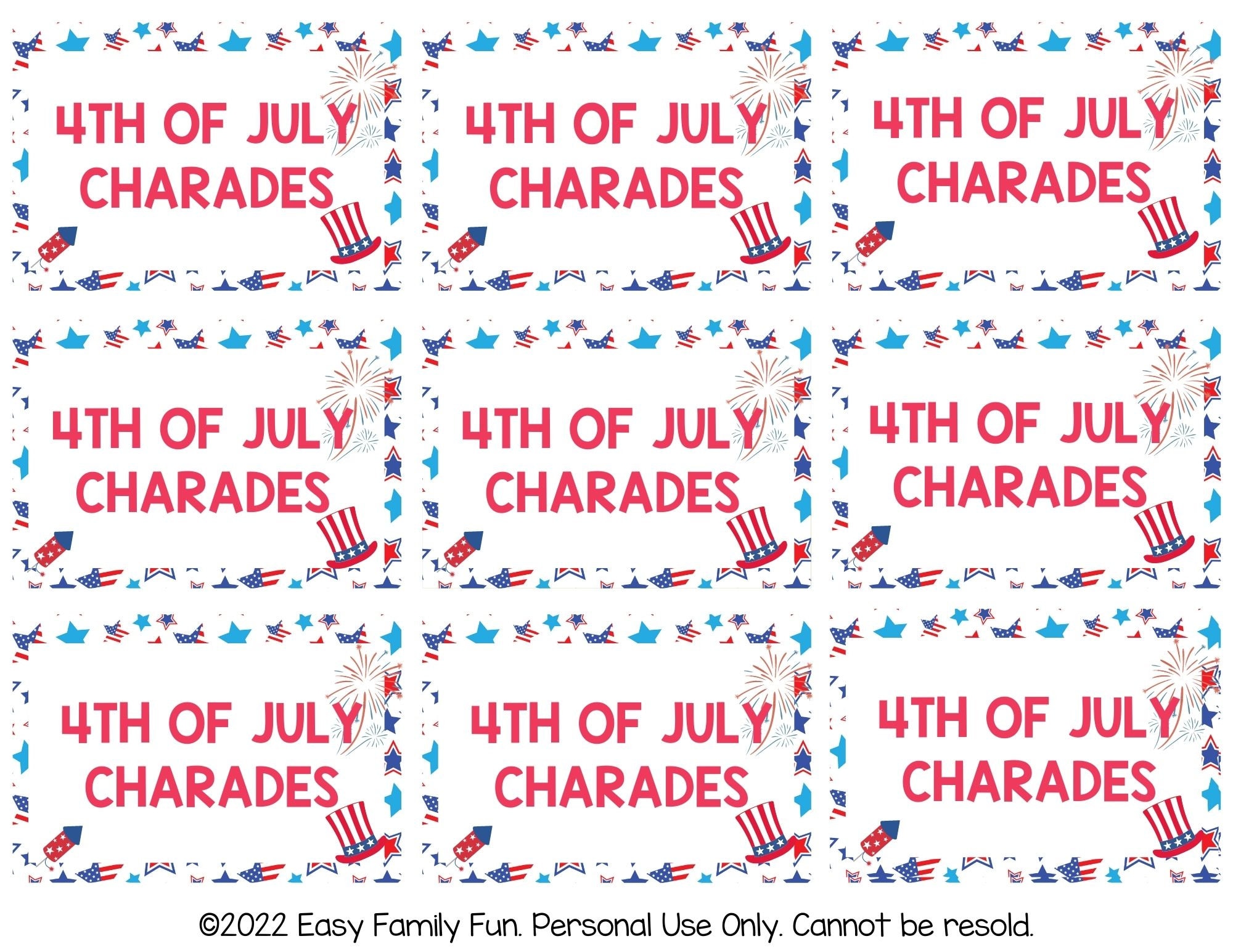 4th of July Charades/ Independence Day Charades/ Charades for Kids ...