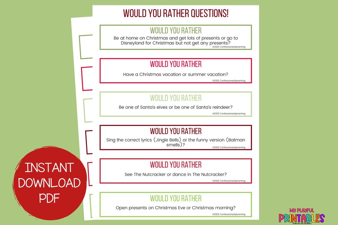 100 Holiday Would You Rather Questions | Holiday Party Games | Fun ...