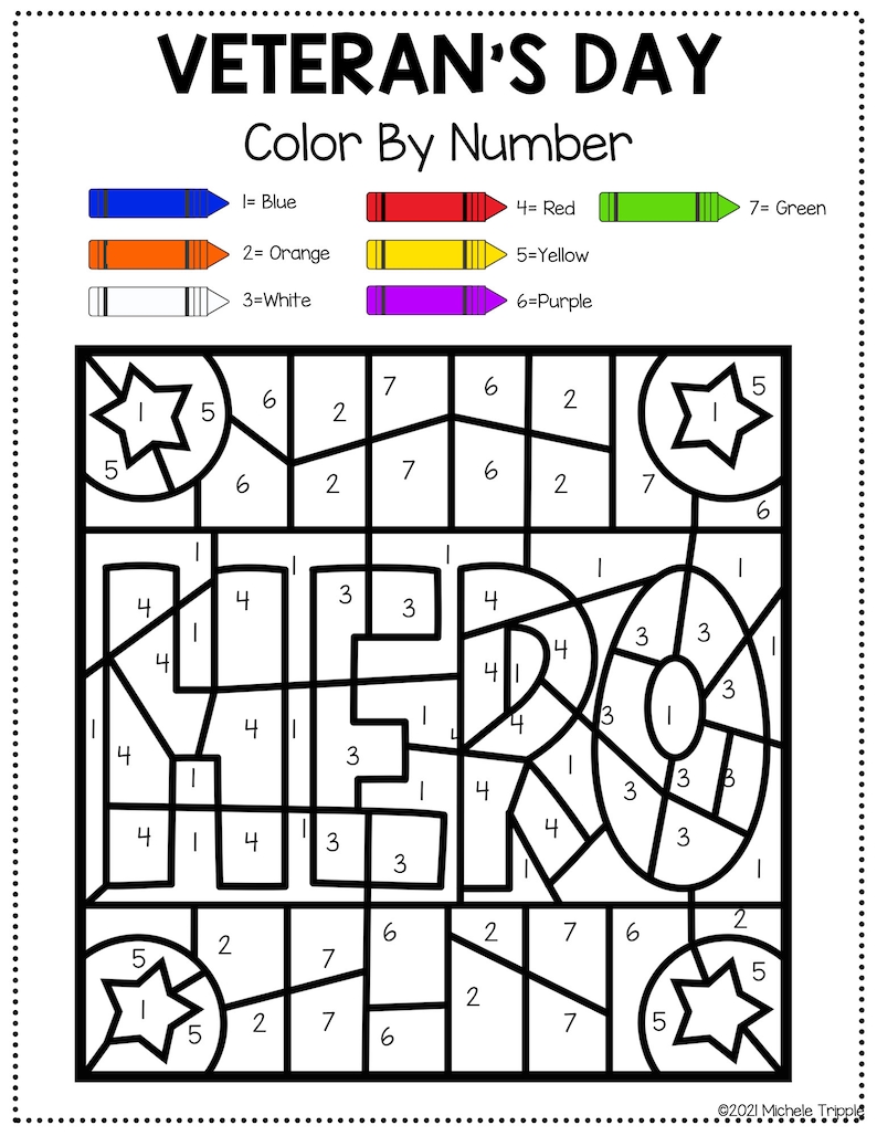 6 Veteran’s Day Color by Number | Printable Veteran’s Day Coloring ...