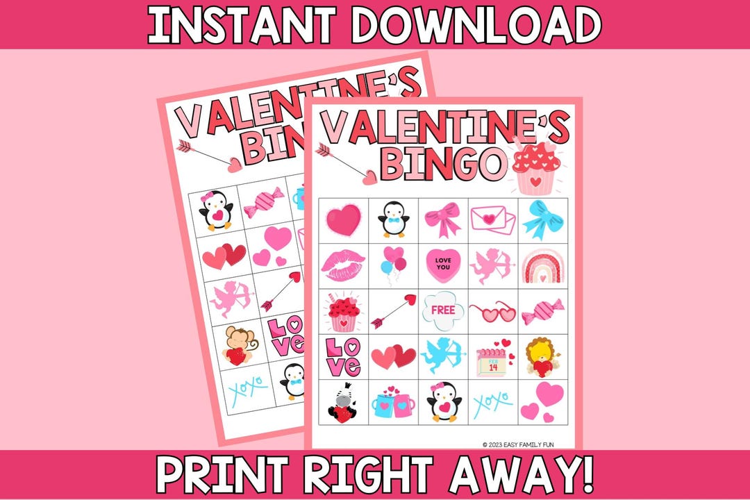 Valentine's Day Bingo Cards Valentine's Day Themed Bingo Game for Kids ...