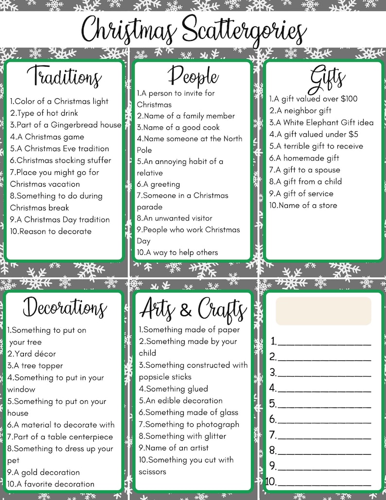 Christmas Scattegories | Printable Christmas Scattergories | Christmas ...