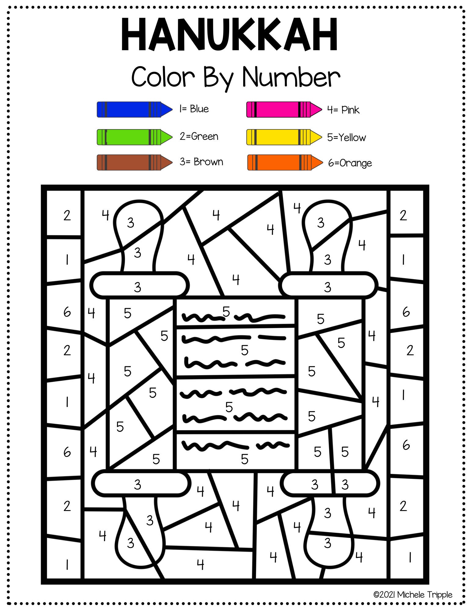 Hanukkah Coloring Pages, Color by Number Hanukah Themed, Coloring Guide ...