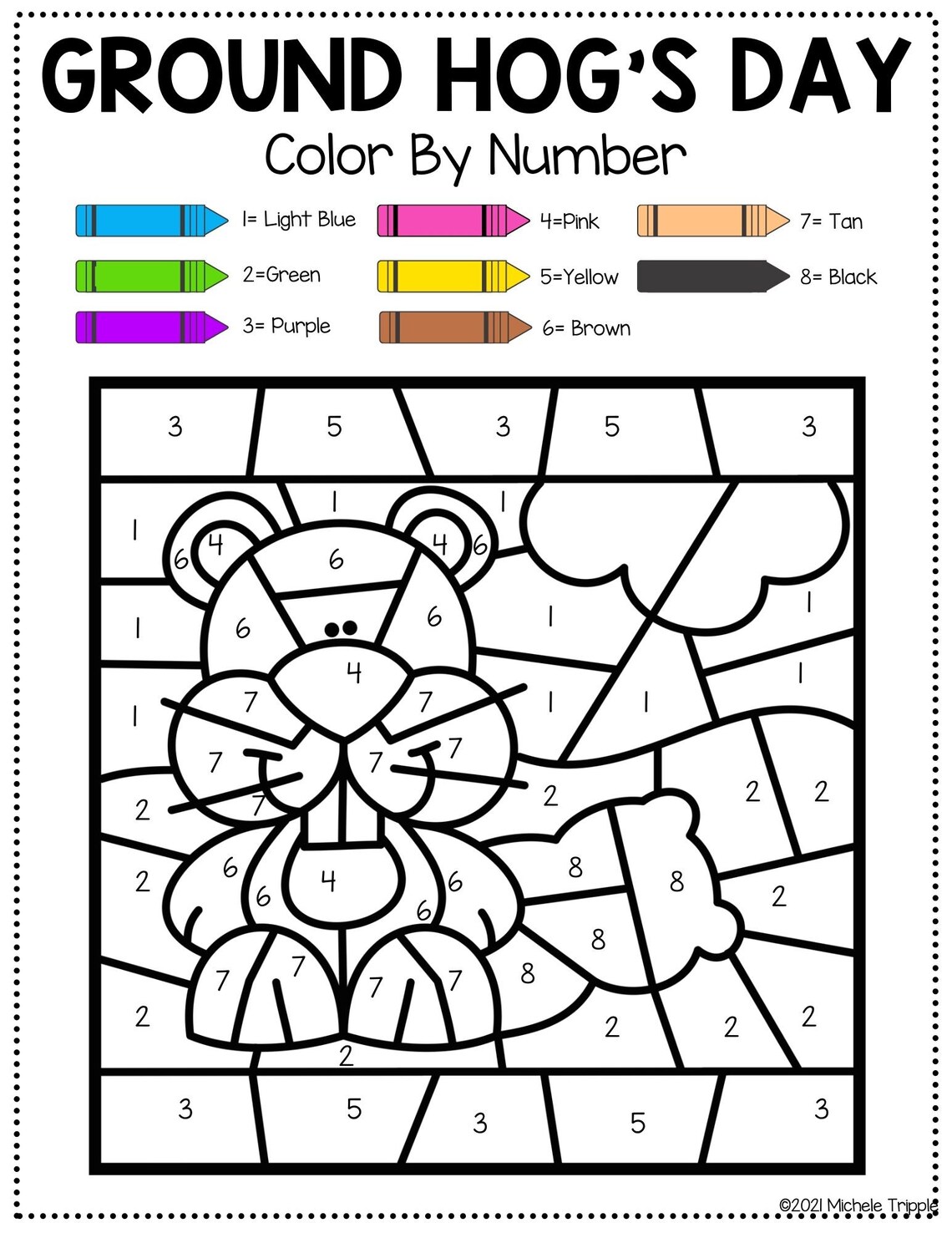 6 Groundhogs Day Color by Number | Groundhog Day Coloring Pages ...