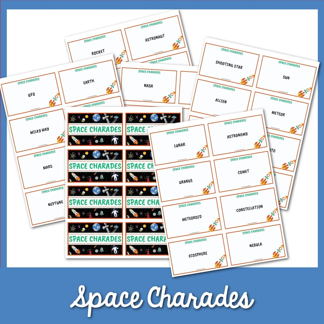 90 Space Charades | Printable Space Charade | Space-themed Charades ...
