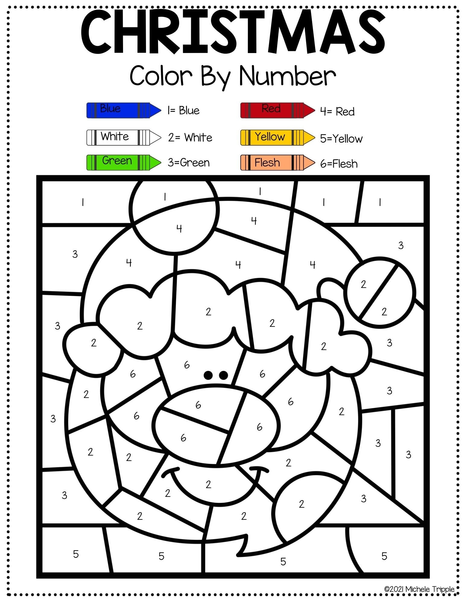 6 Christmas Color by Number Sheets | Christmas Activity for Kids ...