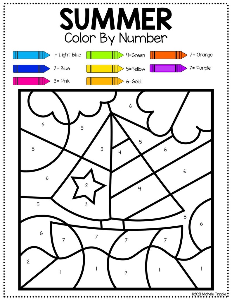 6 Summer Color by Number| Summer-themed Color by Number| Beach ...
