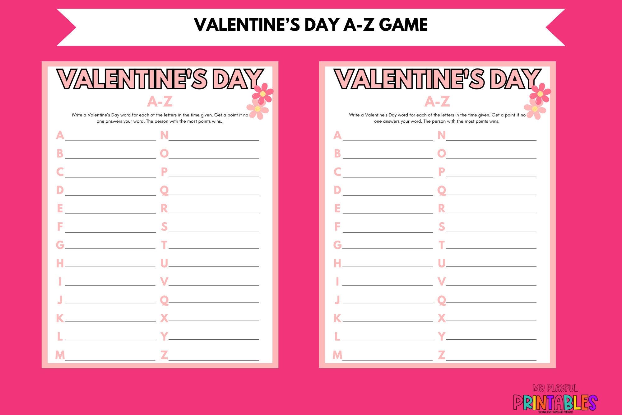 A to Z Valentine's Day Game | Printable Valentine's Day Game ...