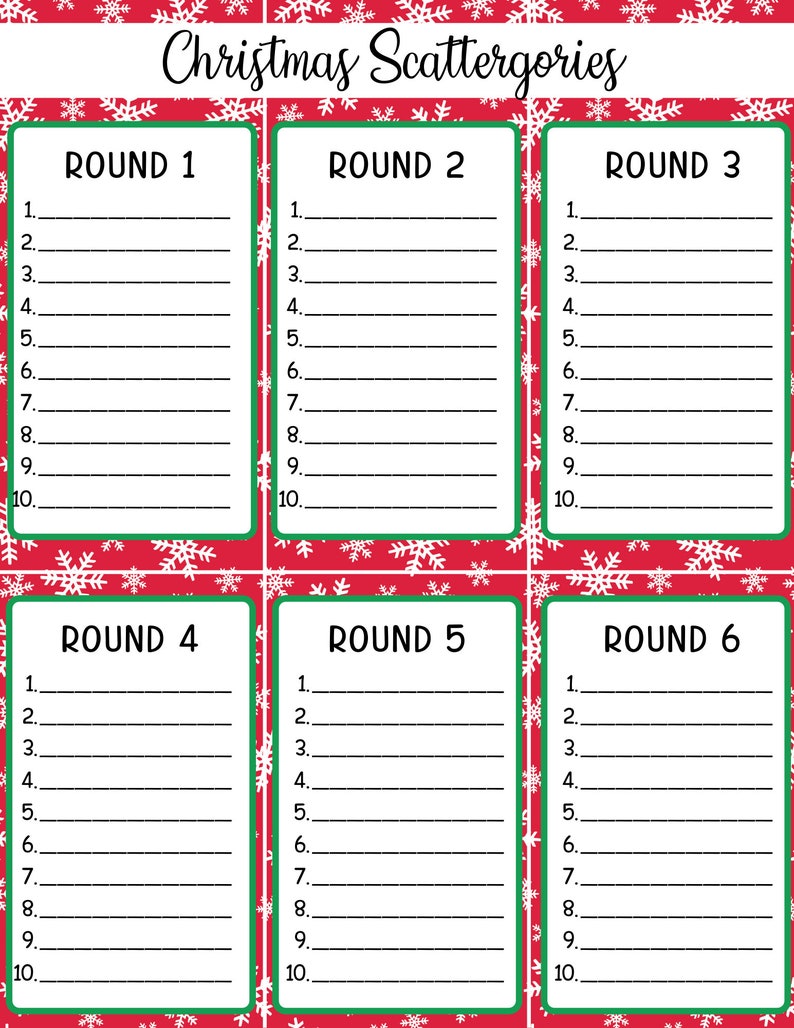 Christmas Scattegories | Printable Christmas Scattergories | Christmas ...