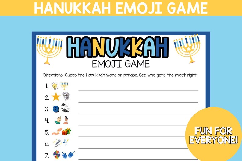 Hanukkah Emoji Game | Printable Emoji Game | Hanukkah Party Game ...