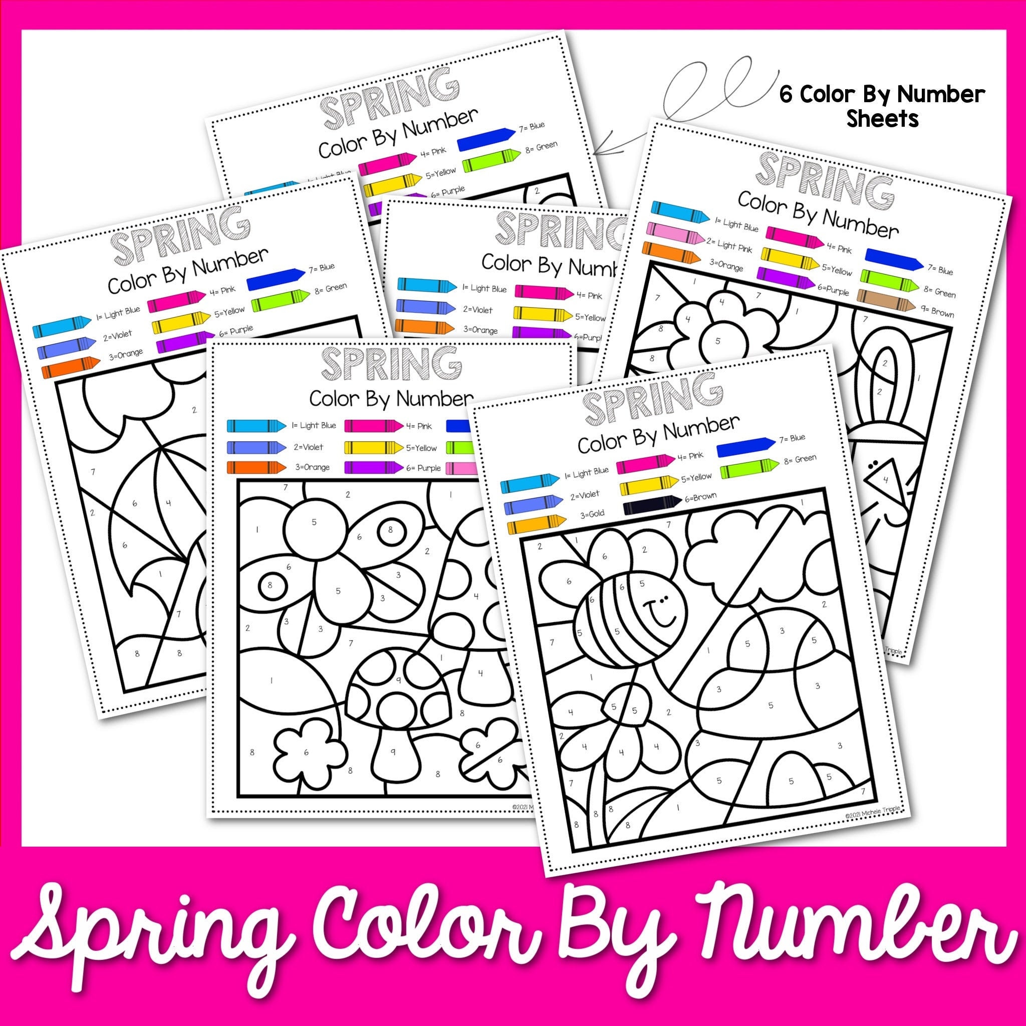 6 Spring Color by Number| Printable Spring Color by Number Pages ...
