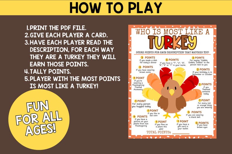 Who is Most Like A Turkey Game | Printable Thanksgiving Party Game ...