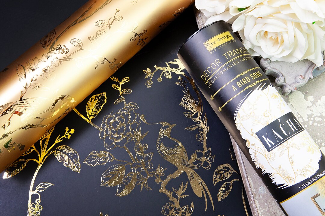 A Bird Song Gold Foil Kacha Transfer - Redesign Decor Rub on Transfer ...