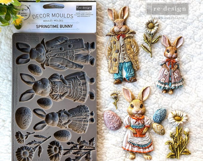 Springtime Bunny Decor Mould - Redesign Decor Mixed Media Mould -5"x8" Furniture Decor Mould ...